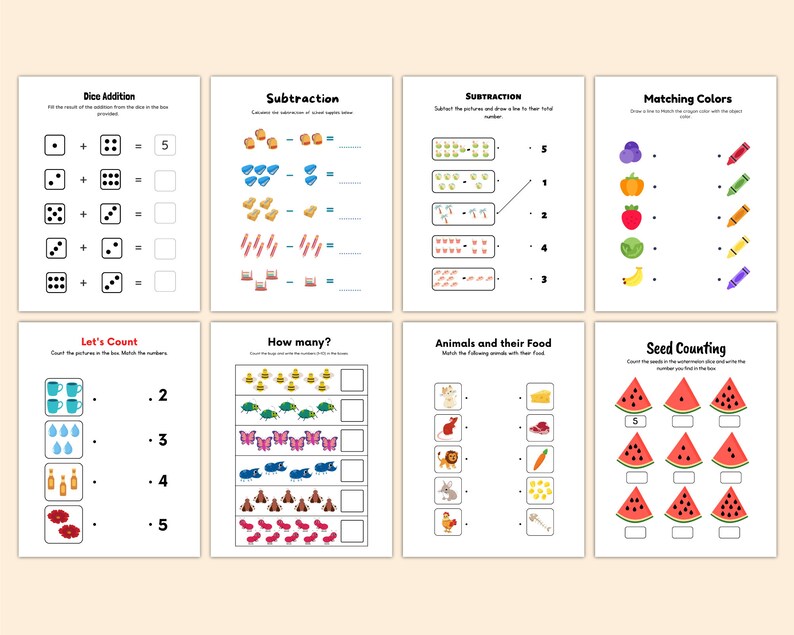 Preschool Kindergarten Math Worksheet Dot to Dot counting Matching ...