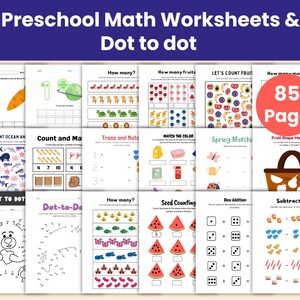 Preschool Kindergarten Math Worksheet| Dot to Dot |counting| Matching ...