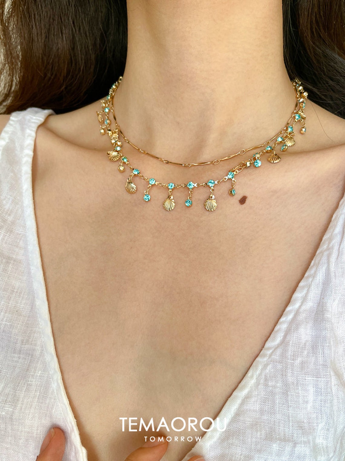 Ocean's Tears Double-layer Titanium Steel Shell Pendant Necklace and ...