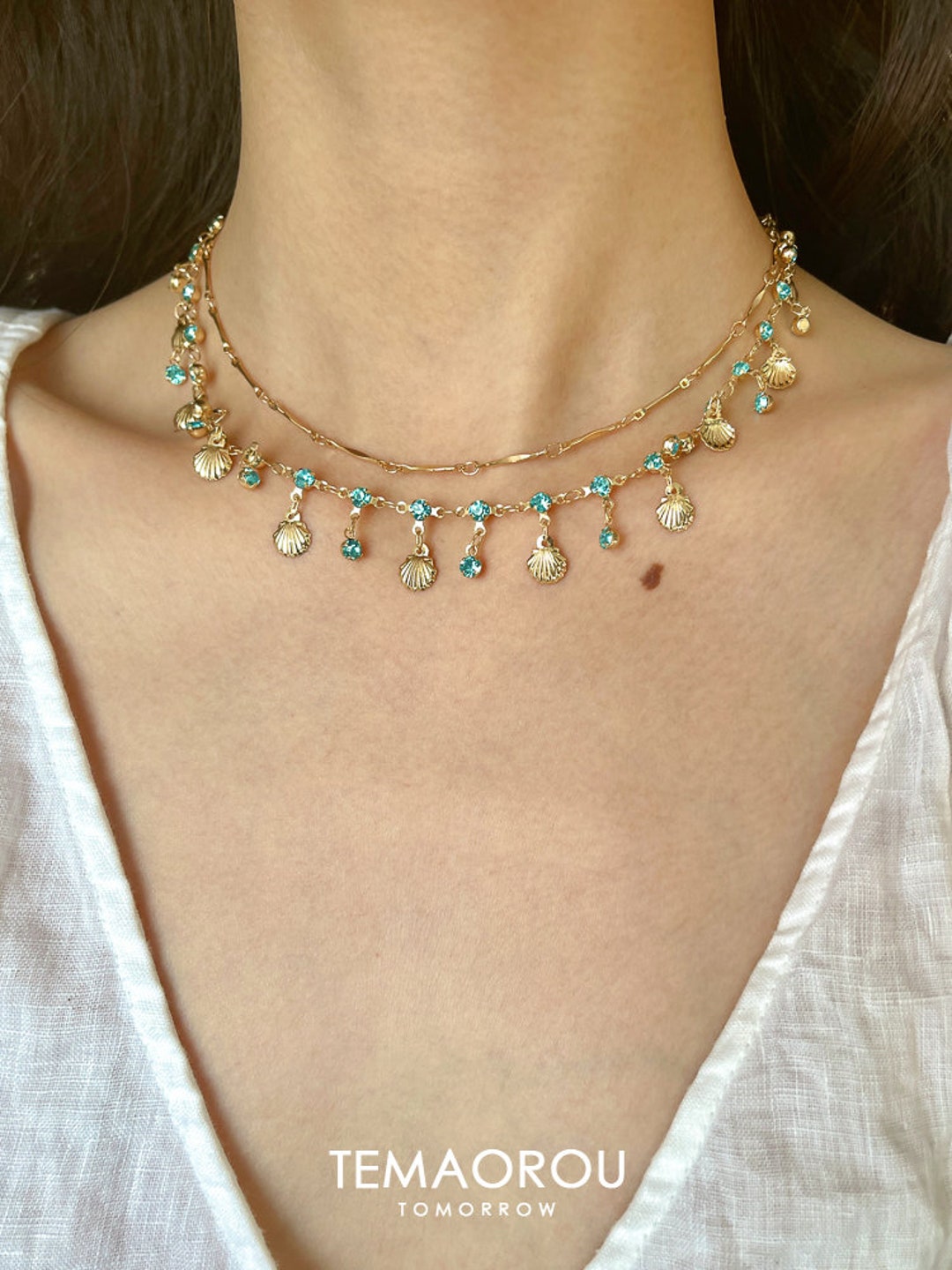 Ocean's Tears Double-layer Titanium Steel Shell Pendant Necklace and ...