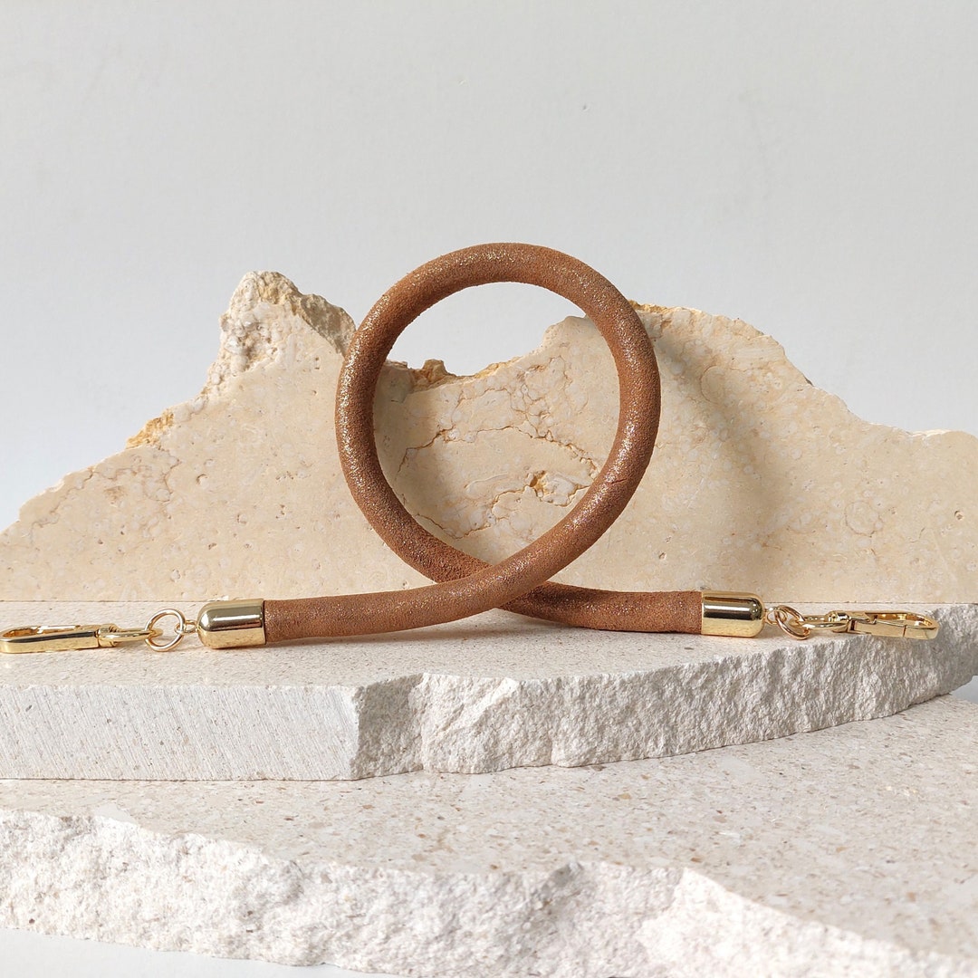 Round Bag's Metallic Leather Handle, Round Leather Strap, Handle for ...