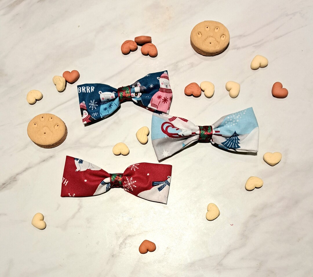 Cute Polar Bear Themed Dog Bow Red Blue Dog Accessories Velcro on Dog ...