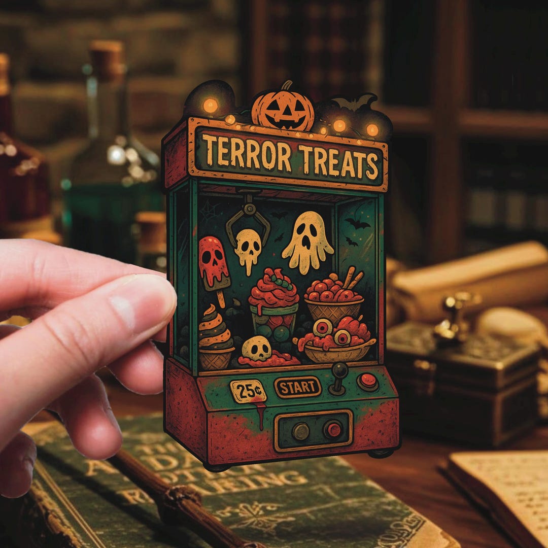 Terror Treats Sticker Spooky Claw Machine Decal Halloween Waterbottle ...