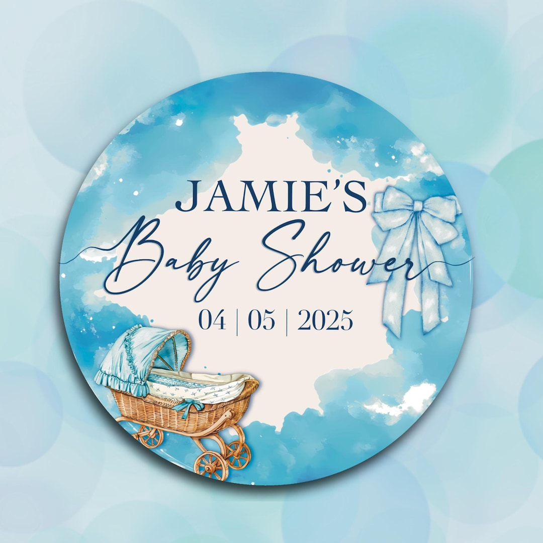 Baby Shower Thank You Stickers | Custom Baby Blue Favor Label | Cute ...