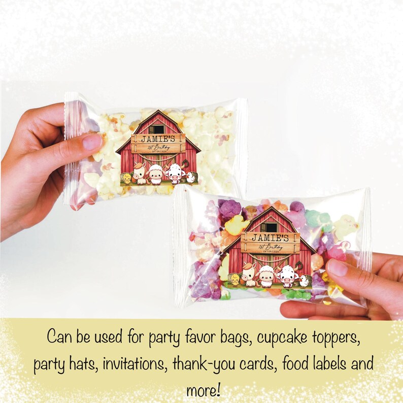 Farm Animal Birthday Sticker Custom Barnyard Party Favor Tags Cute ...
