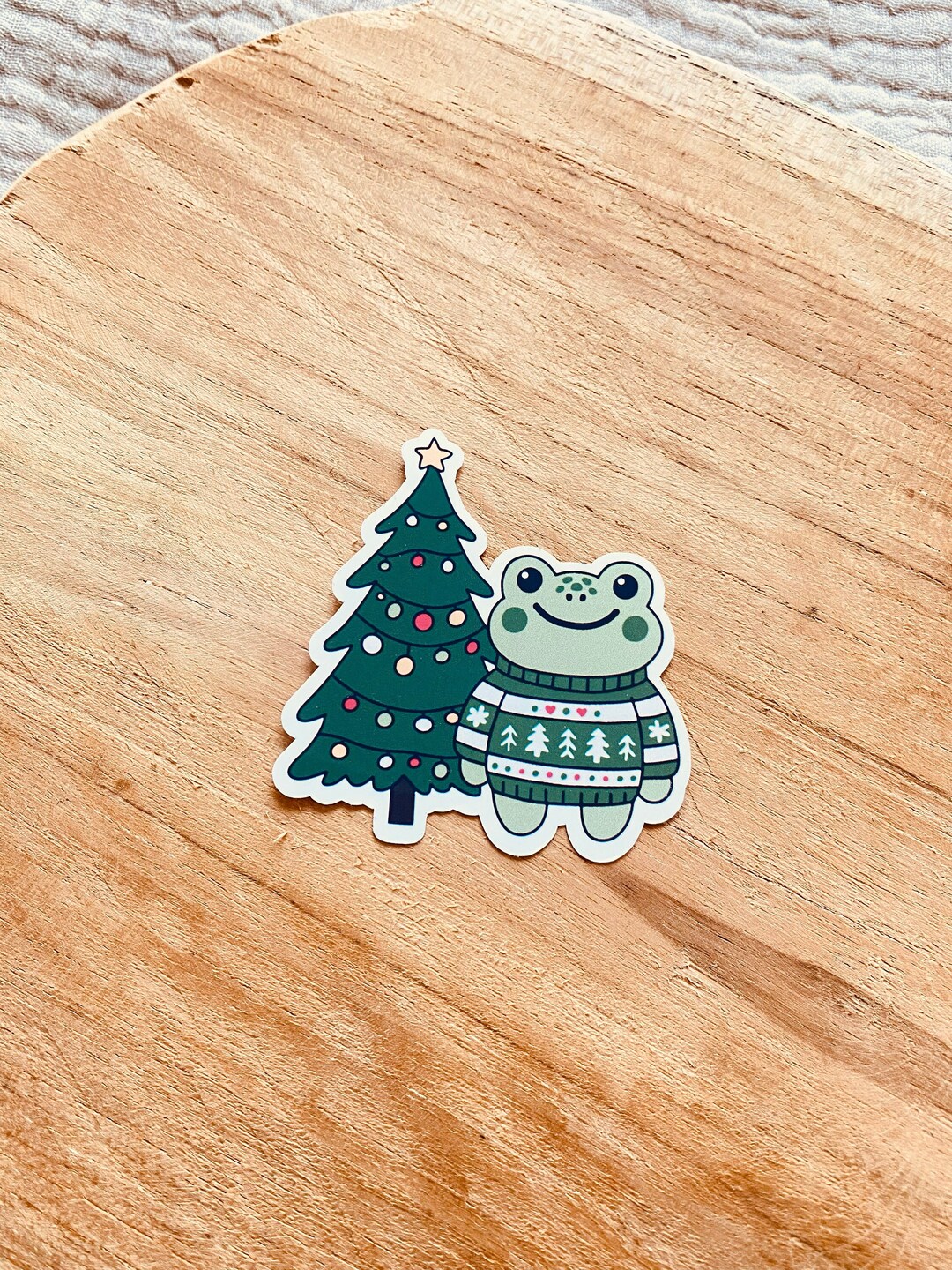 Cute Frog With Christmas Tree Sticker Winters Retro Christmas Stickers ...
