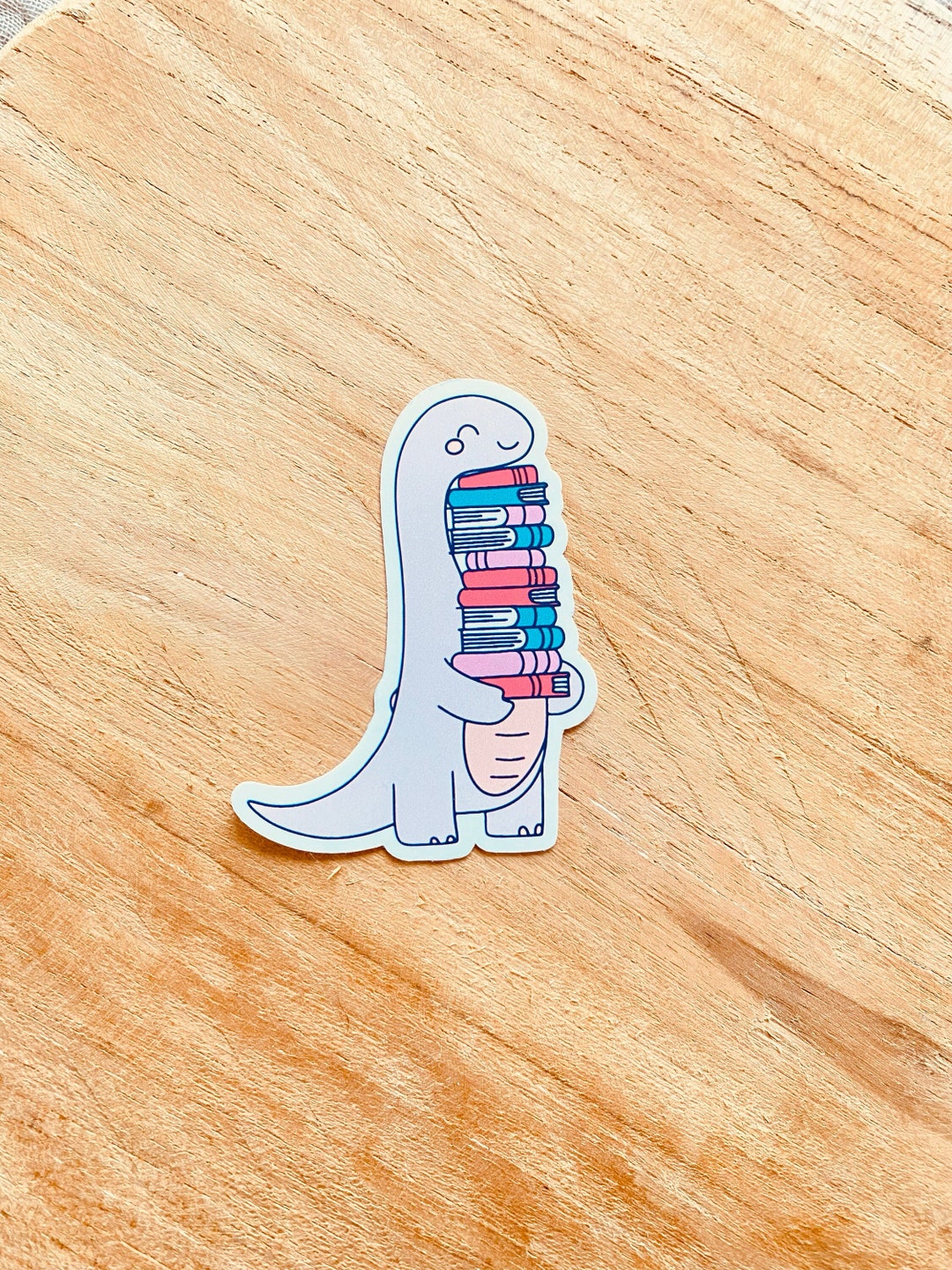 Dinosaur With Books Sticker | Vinyl Sticker | Gift for Reader | Bookish ...
