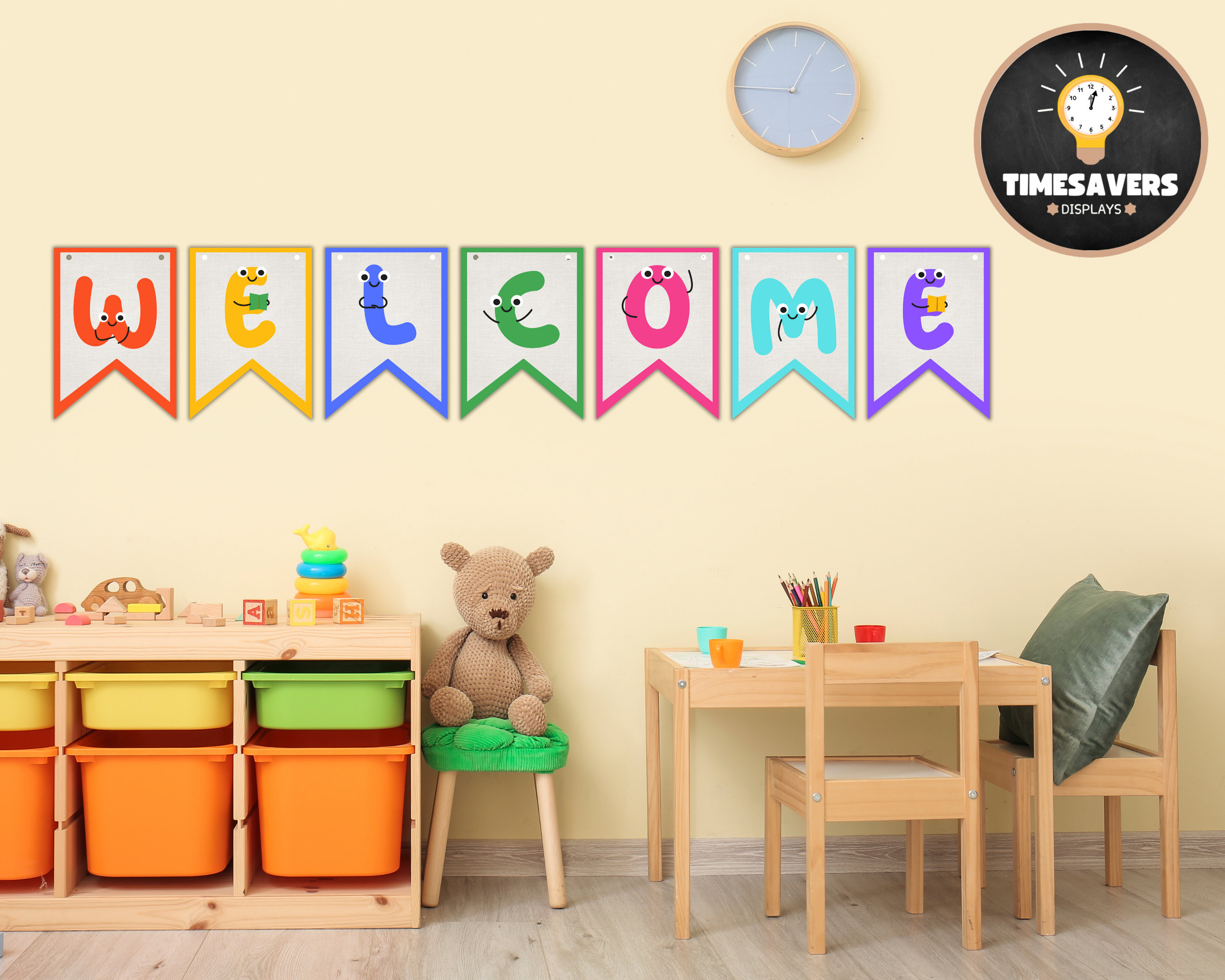 Welcome Bunting, Printable Cute Character Welcome Bunting, Rainbow Boho ...