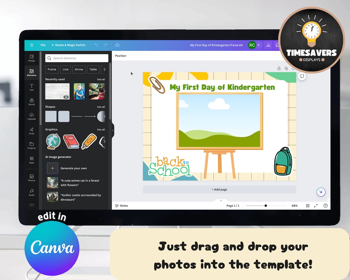 First Day of Kindergarten Editable Template, School Class CANVA ...