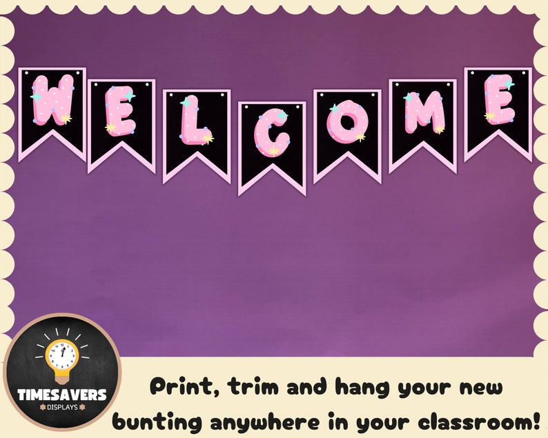 Welcome Bunting, Printable Pink and Black Welcome Bunting, Pastel Pink ...