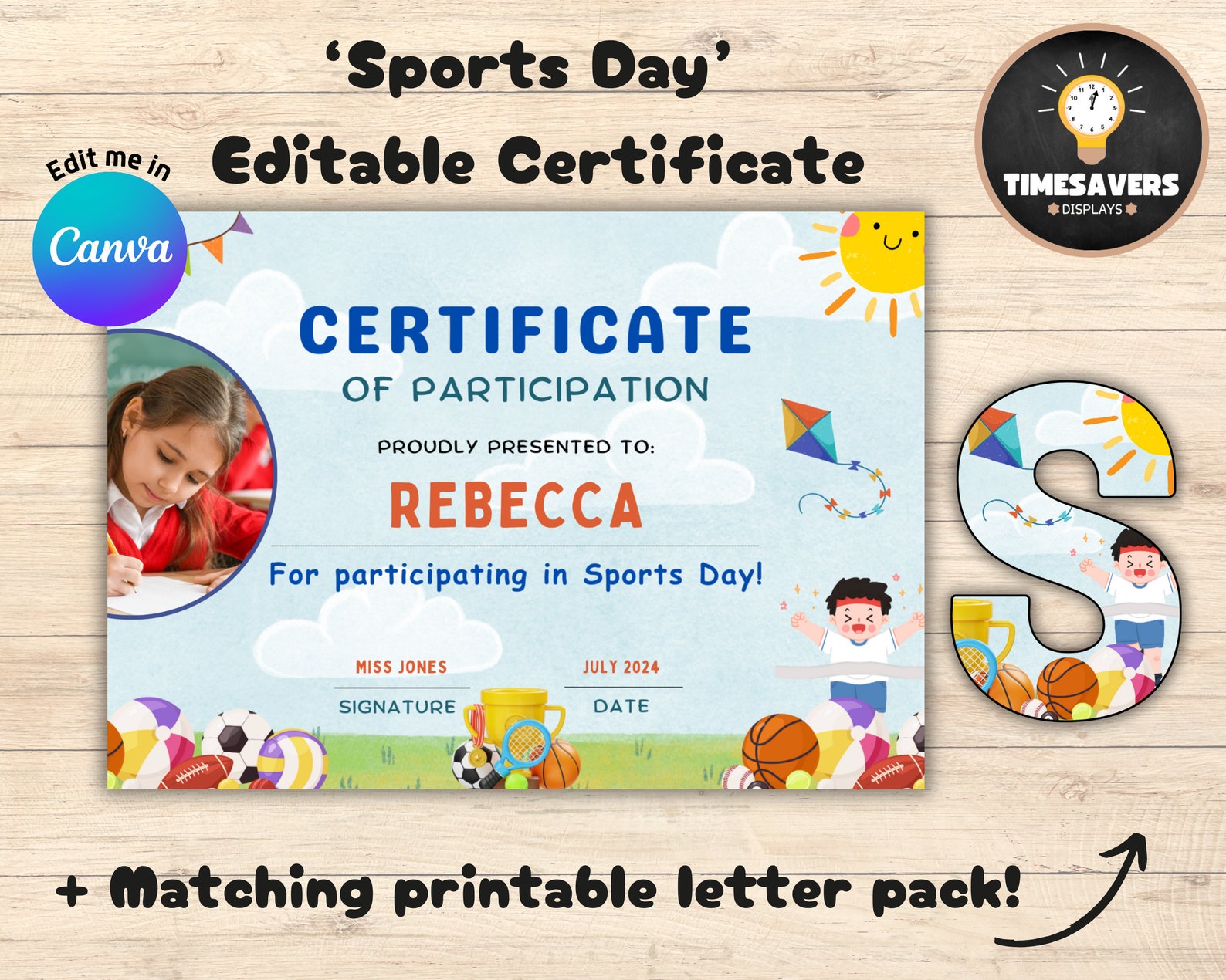 Certificate Template Editable, Sports Day Award, School Editable CANVA ...