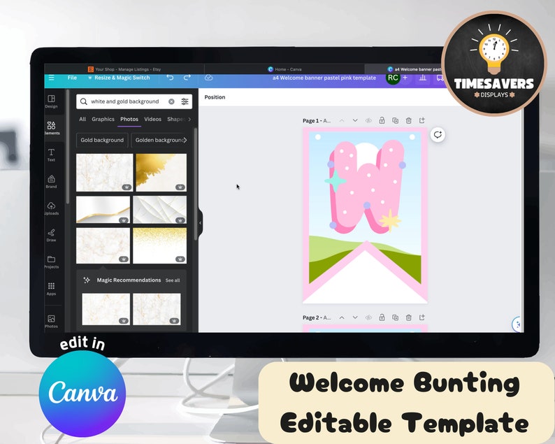 Welcome Bunting Template, Printable Pink Welcome Bunting, Pastel Pink ...