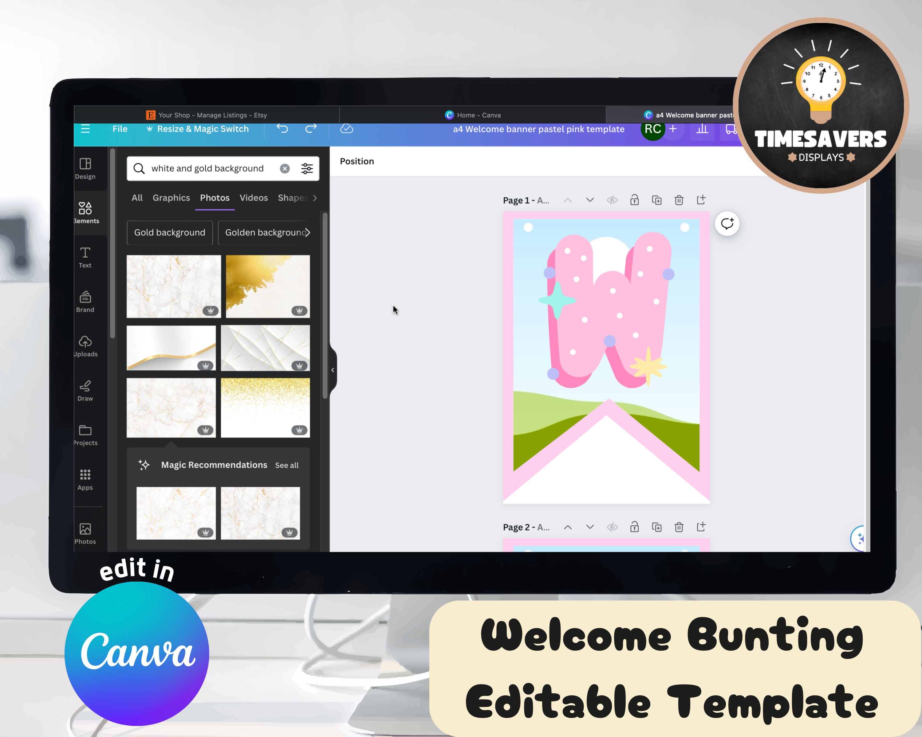 Welcome Bunting Template, Printable Pink Welcome Bunting, Pastel Pink ...