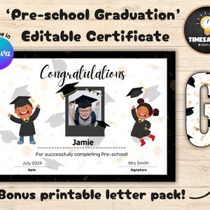 Certificate Template Editable, Pre-school Graduation Award, School ...