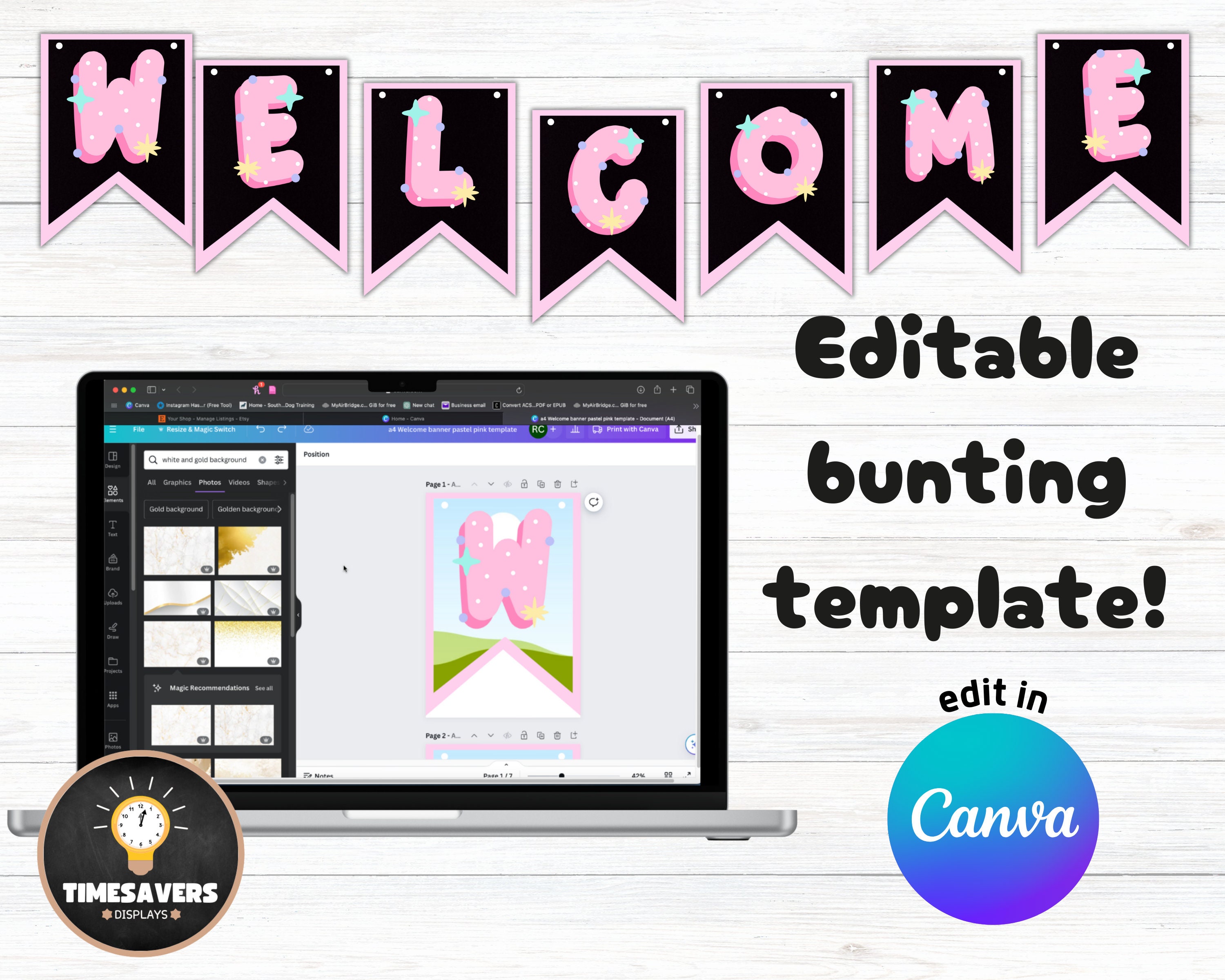 Welcome Bunting Template, Printable Pink Welcome Bunting, Pastel Pink ...