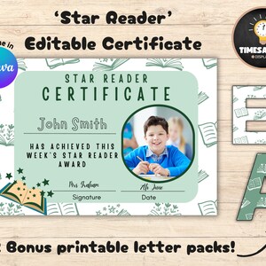 Certificate Template Editable, Reading Award, School Class CANVA ...