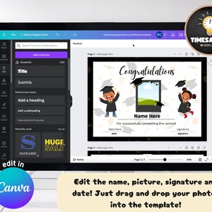 Certificate Template Editable, Pre-school Graduation Award, School ...