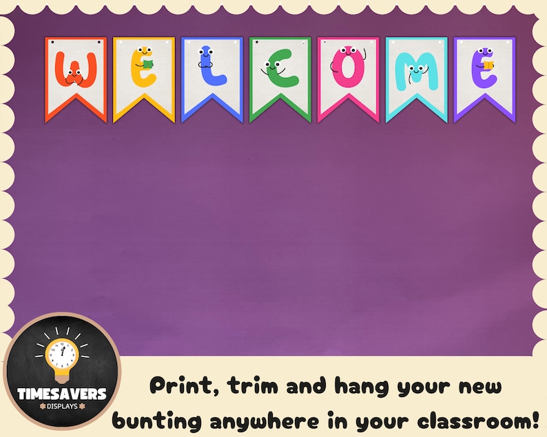 Welcome Bunting, Printable Cute Character Welcome Bunting, Rainbow Boho ...