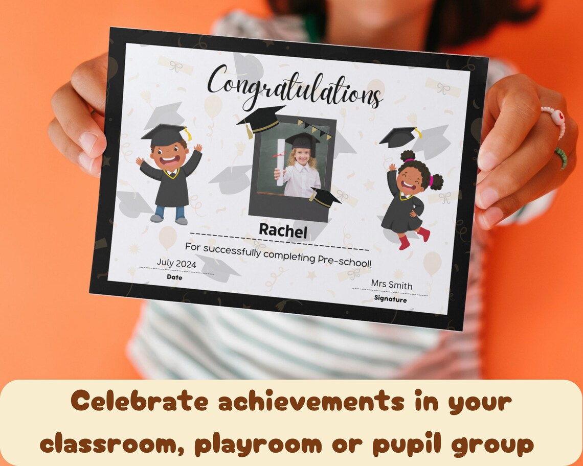 Certificate Template Editable, Pre-school Graduation Award, School ...