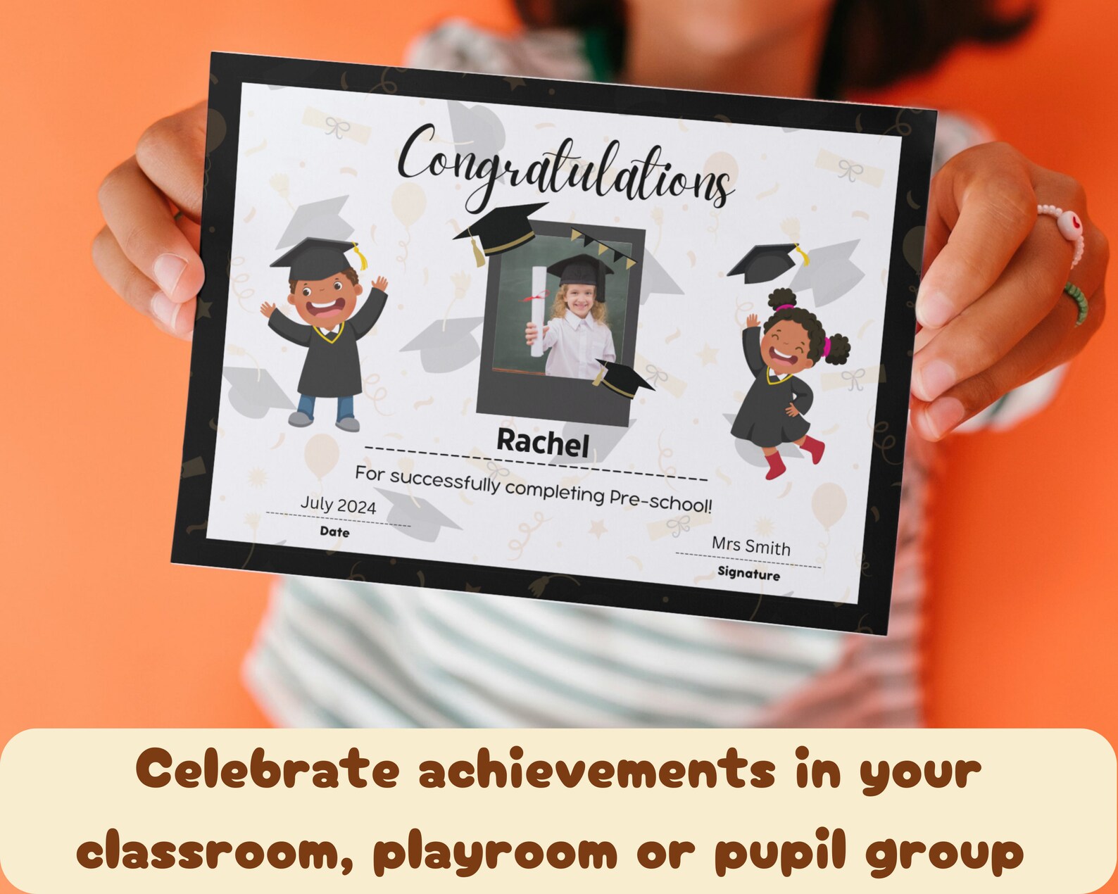 Certificate Template Editable, Pre-school Graduation Award, School ...
