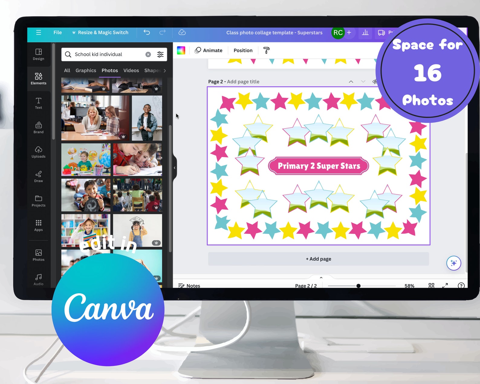 Class Composite Photo Collage Template, Canva Photo Drag and Drop ...