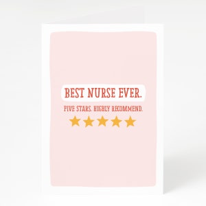 Best Nurse Ever Greeting Card, 5 Stars, Highly Recommend, Thank You ...