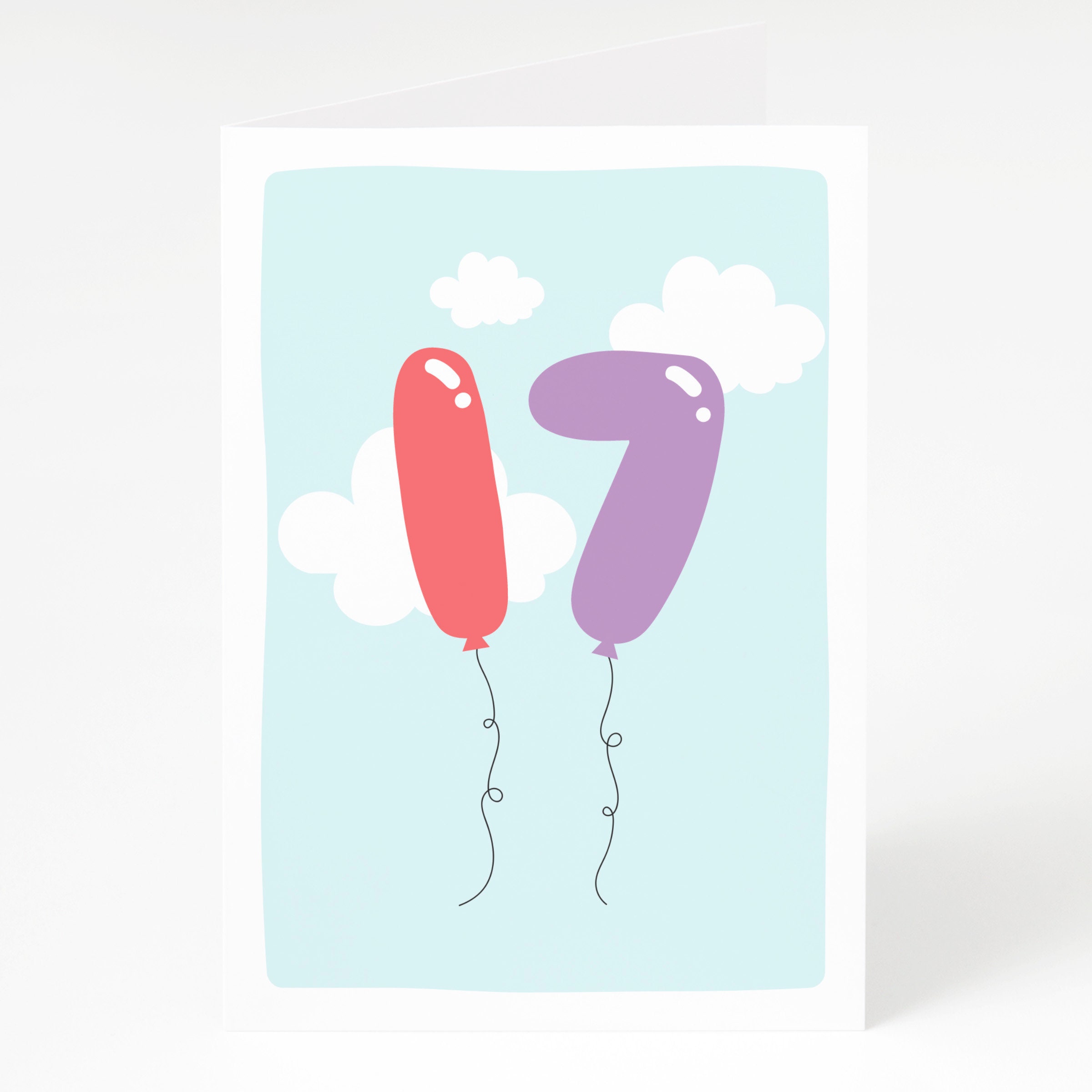 Custom Age Card, Happy 17th Birthday Greeting Card, Balloon Card ...