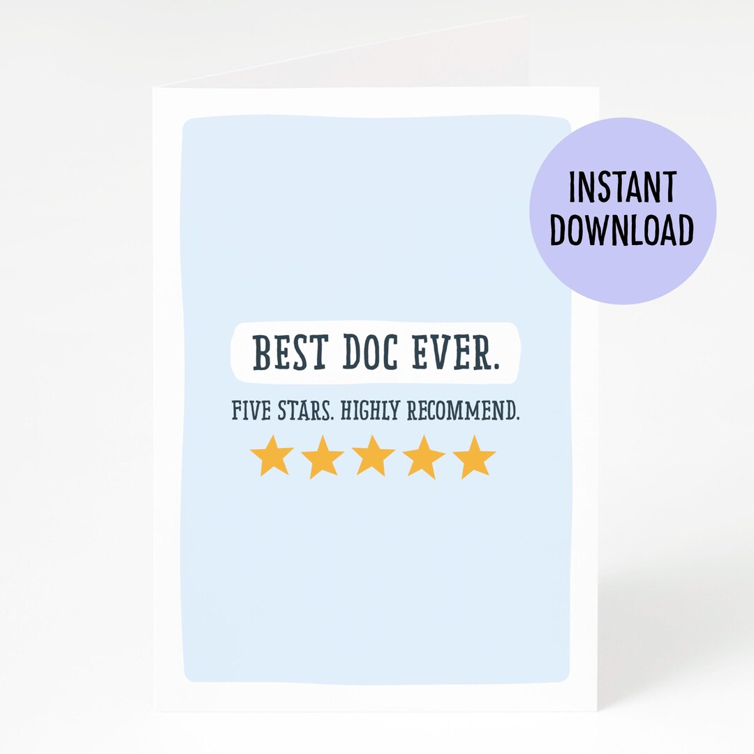Printable Instant Download, Best Doc Ever, Five Star Doc, Doctor ...