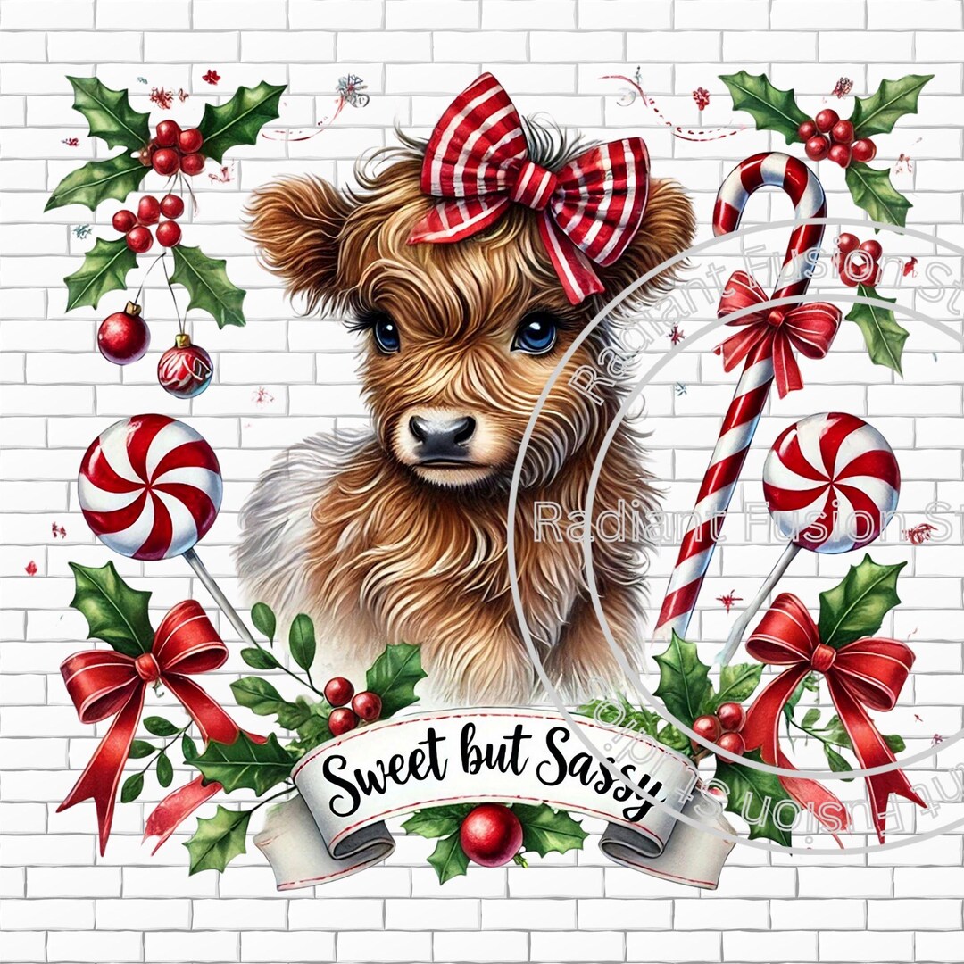 Highland Cow Christmas PNG: Candy Cane Holiday Design (digital Download ...