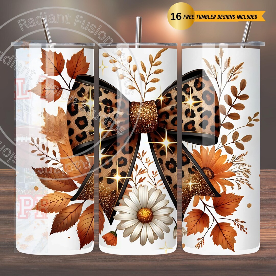 Fall Leopard Bow Tumbler Wrap: Thanksgiving Floral Design (PNG) - Etsy