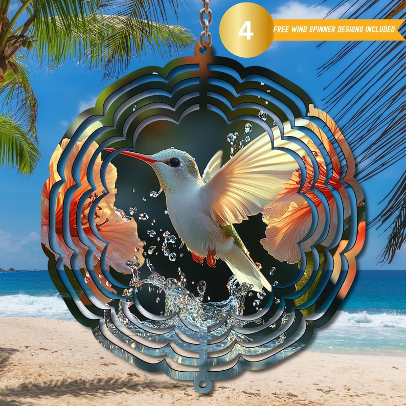 Hummingbird Wind Spinner, Hovering on Water. Design With Colorful ...