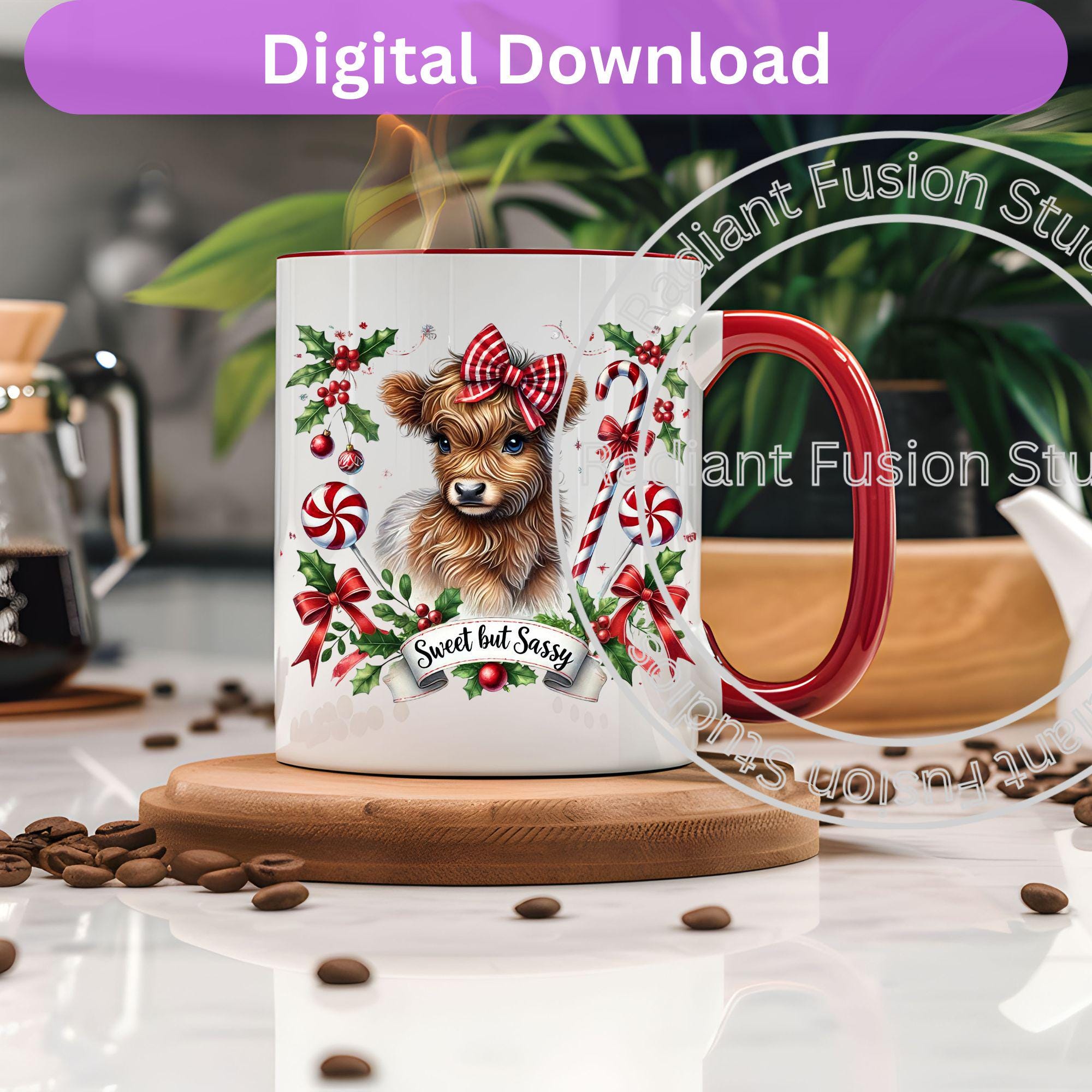 Highland Cow Christmas PNG: Candy Cane Holiday Design (digital Download ...
