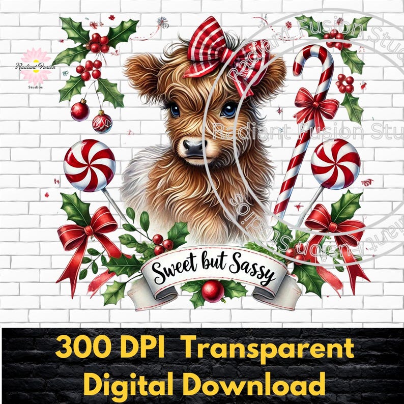 Highland Cow Christmas PNG: Candy Cane Holiday Design (digital Download ...