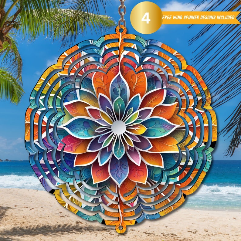Mandala Wind Spinner PNG, Colorful Wind Spinner Sublimation Design ...