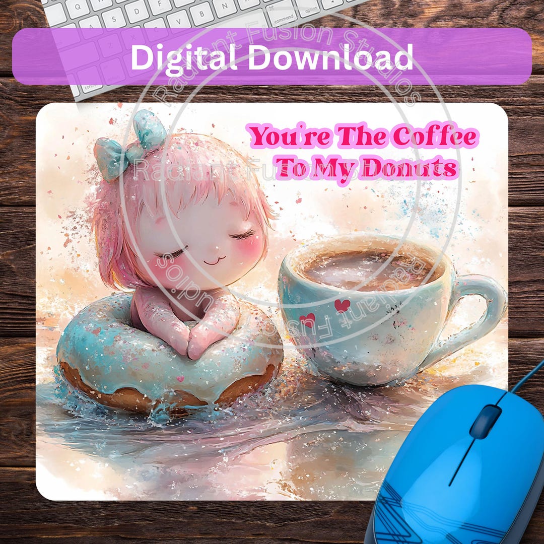 Modelo de Mouse Pad com Café e Donuts: Design Engraçado de Amor ...