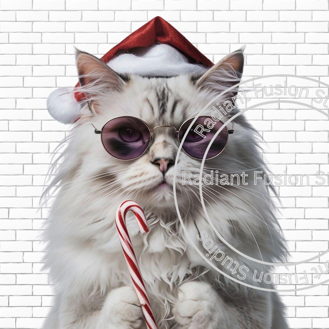 Funny Santa Cat Christmas PNG: Vintage Holiday Design (digital Download ...