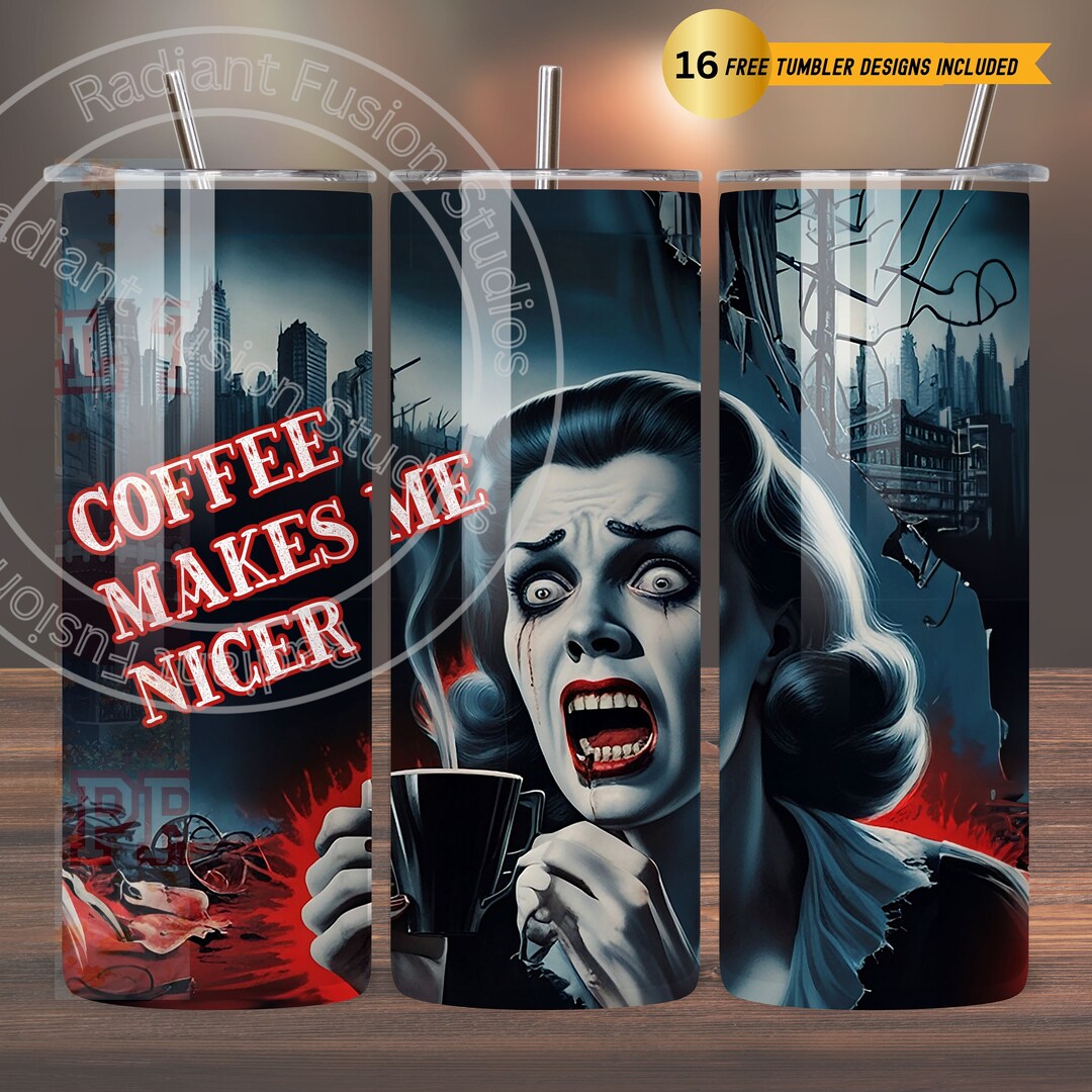 Coffee Makes Me Nicer Vintage Horror Movie PNG Snarky Sarcastic Coffee ...