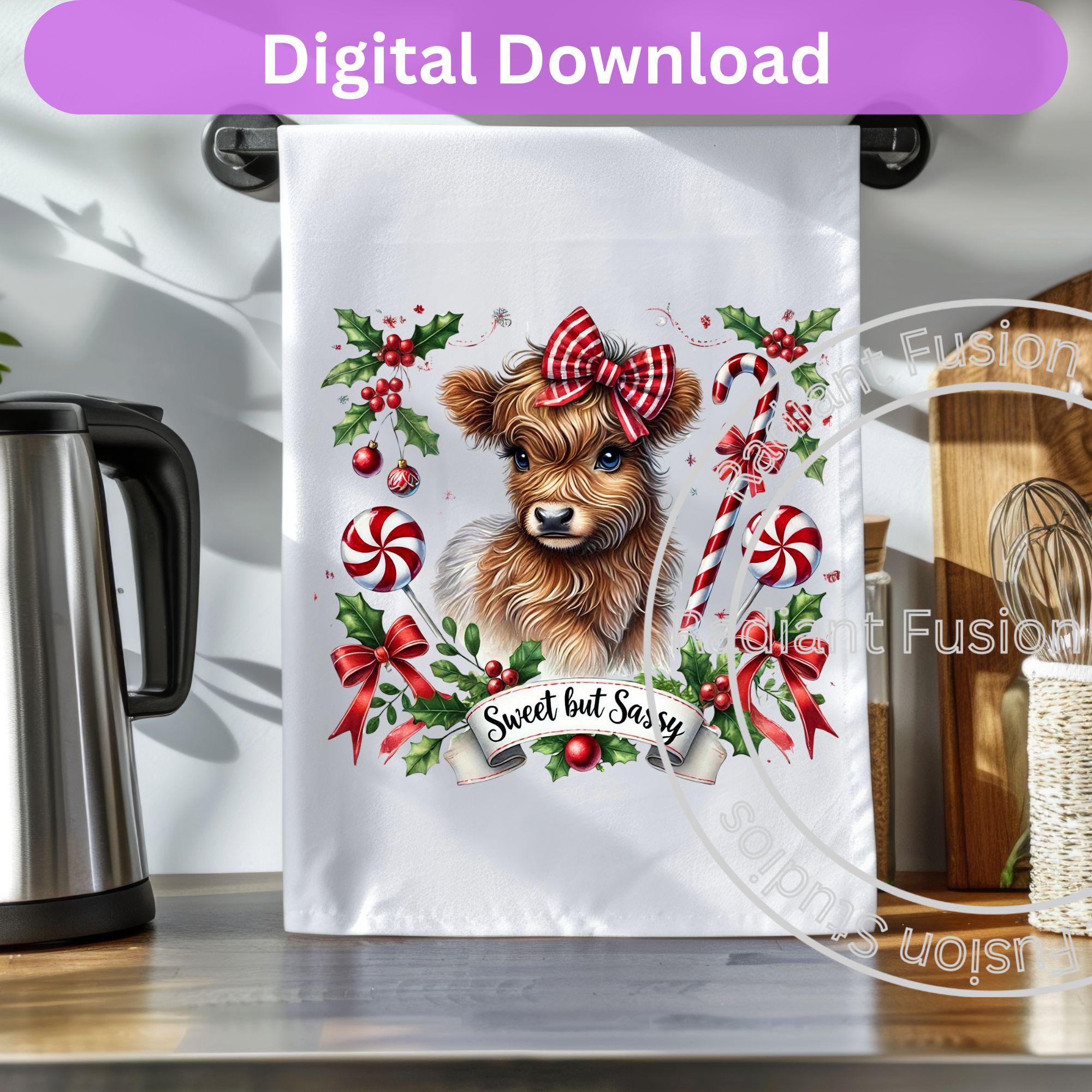 Highland Cow Christmas PNG: Candy Cane Holiday Design (digital Download ...