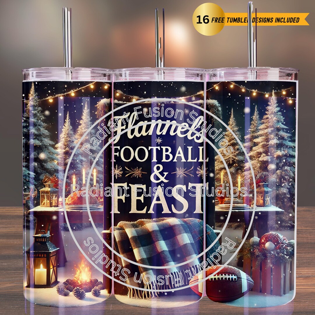 Rustic Flannel Football Tumbler Wrap: Fall Feast Design (digital ...