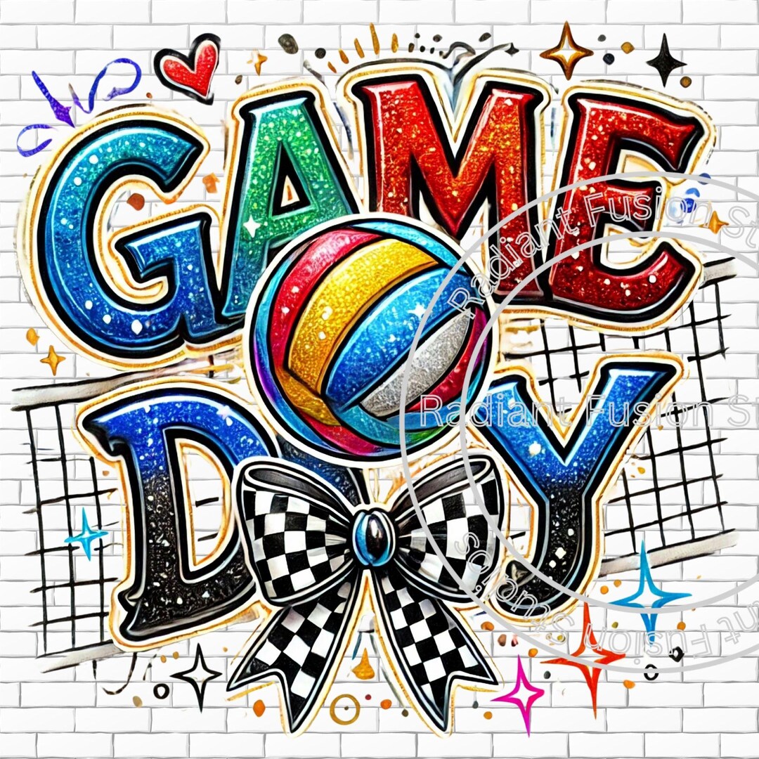 Game Day Volleyball Clip Art: Sparkling Checkered Bow (300 DPI Digital ...
