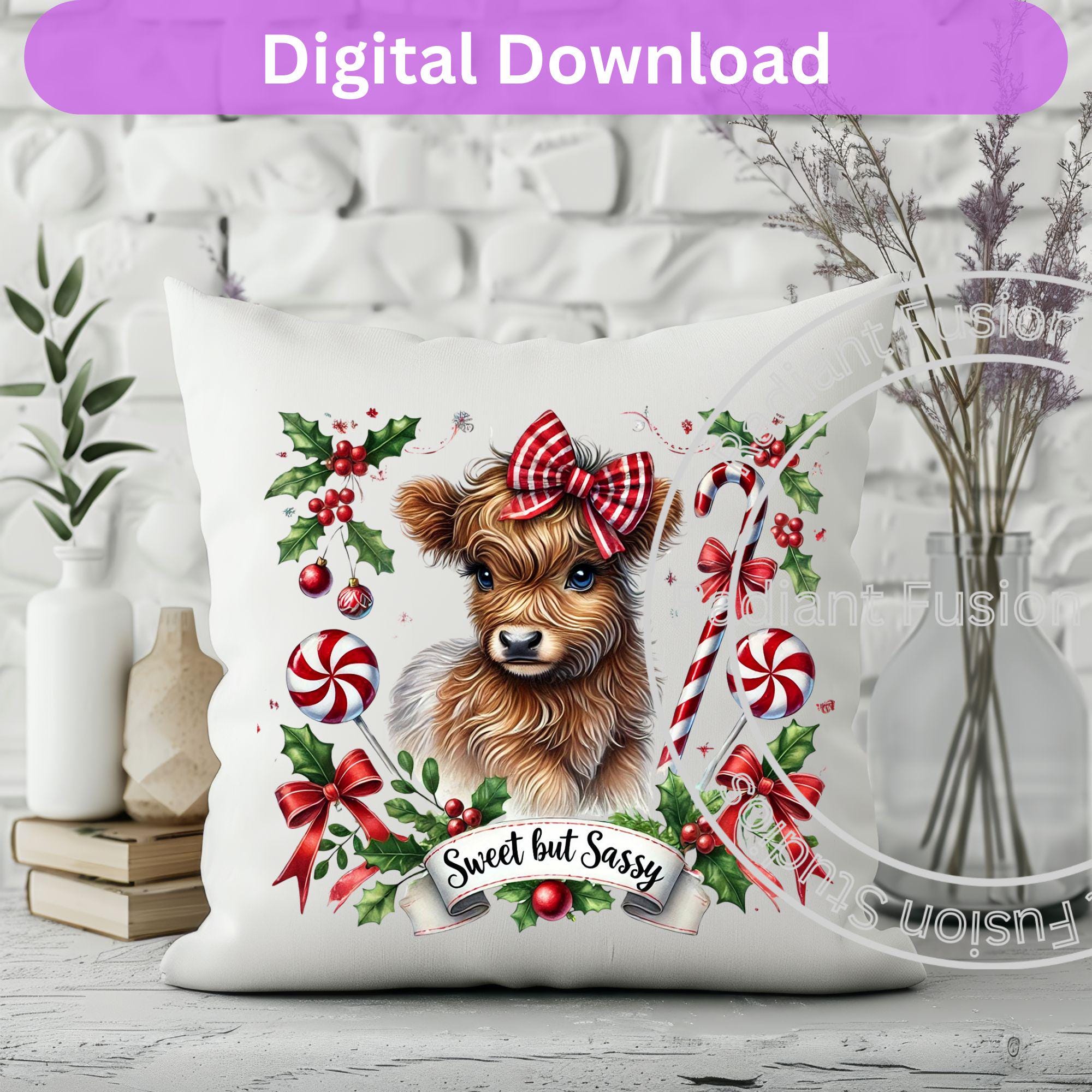 Highland Cow Christmas PNG: Candy Cane Holiday Design (digital Download ...