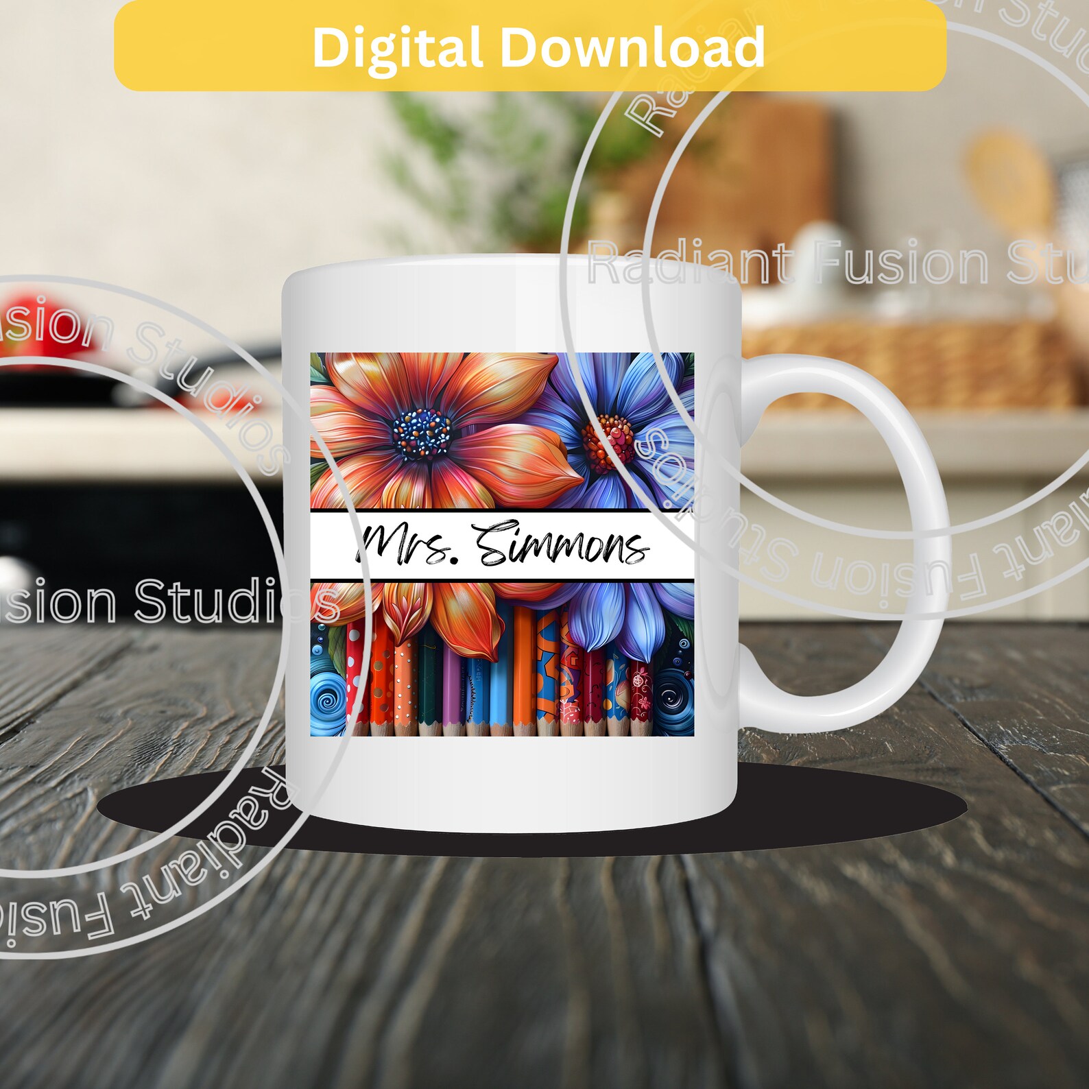 Flower Crayon Monogram PNG, Teacher Gift (digital Download) - Etsy