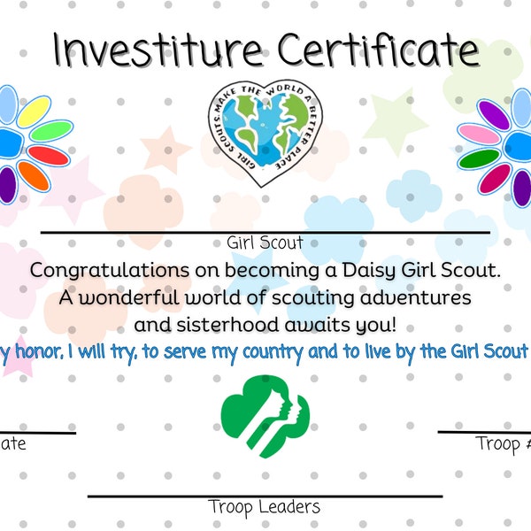 Daisy Girl Scout Investiture Certificate - Etsy