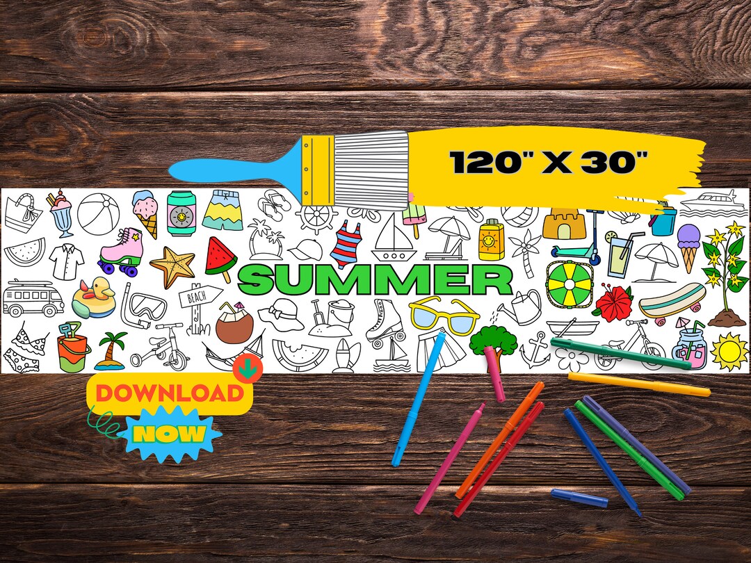 Summer Giant Coloring Page | Printable Banner to Color | Activity ...