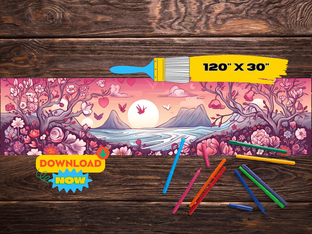 Spring Landscape Coloring Page | Printable Coloring Banner | Family ...