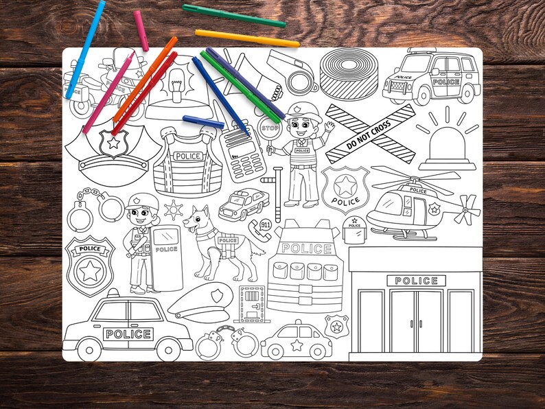 Police Giant Coloring Page | Printable Coloring Tablecloth | Digital ...