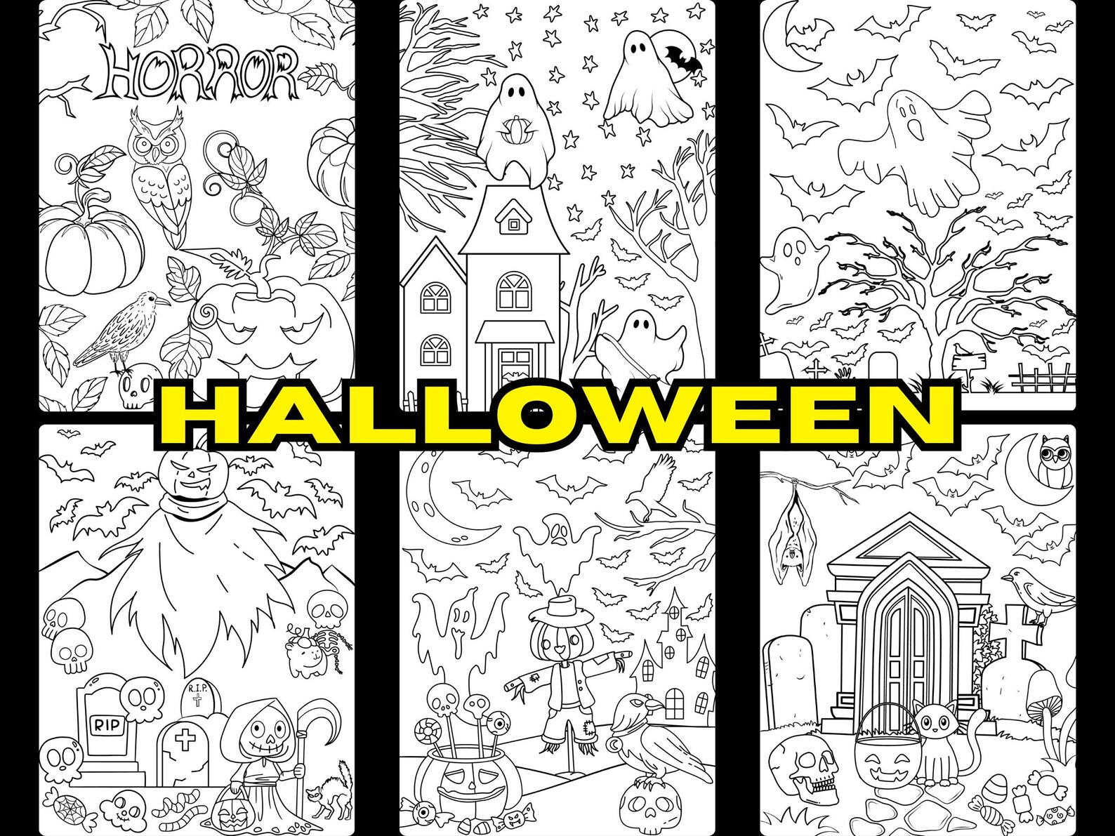 20 Halloween Coloring Pages | Kids Coloring Activity | Instant Download ...