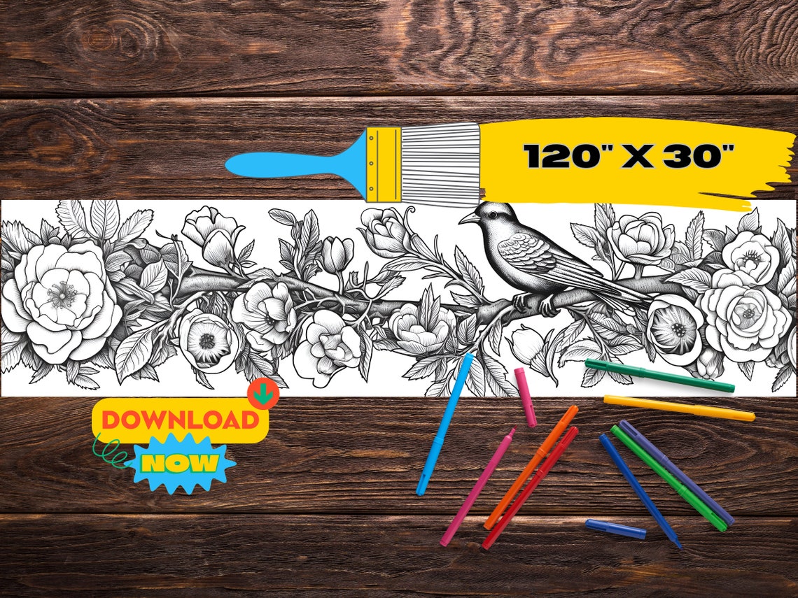 Spring Giant Coloring Page Printable Grayscale Coloring Banner Family ...