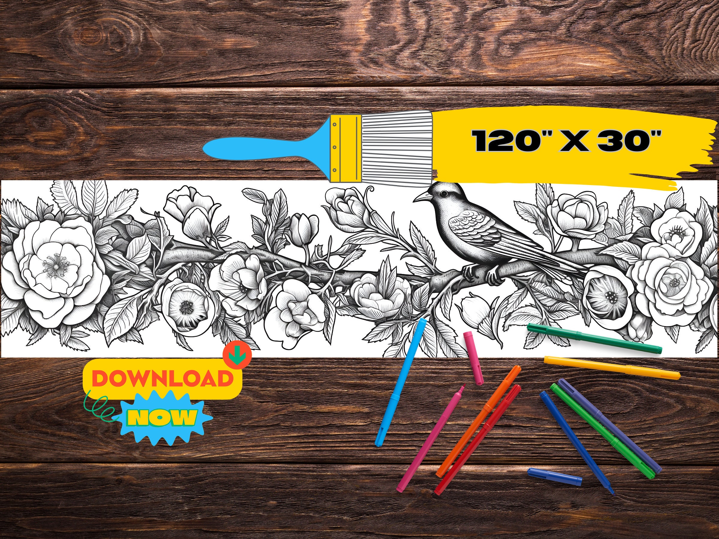 Spring Giant Coloring Page Printable Grayscale Coloring Banner Family ...