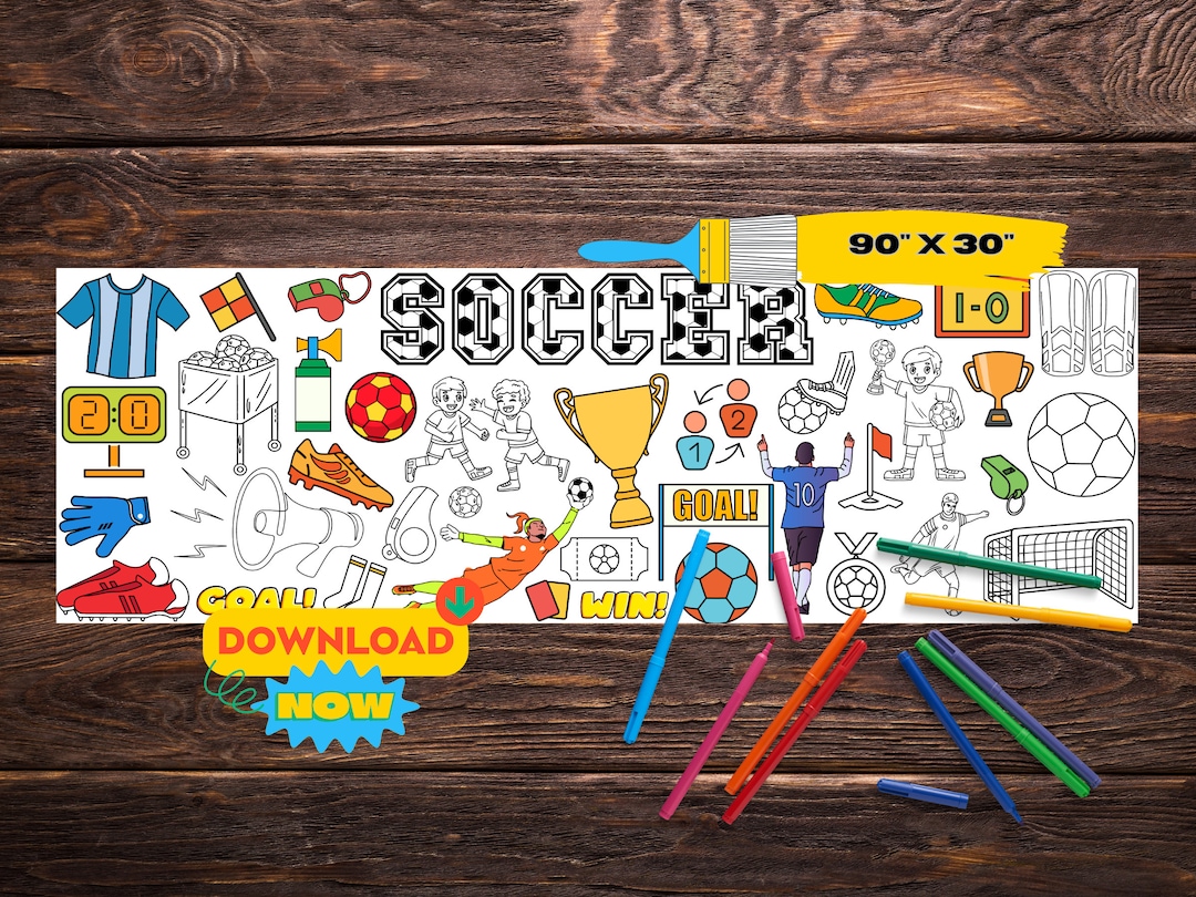 Soccer Giant Coloring Banner | Big Printable Coloring Page | Birthday ...